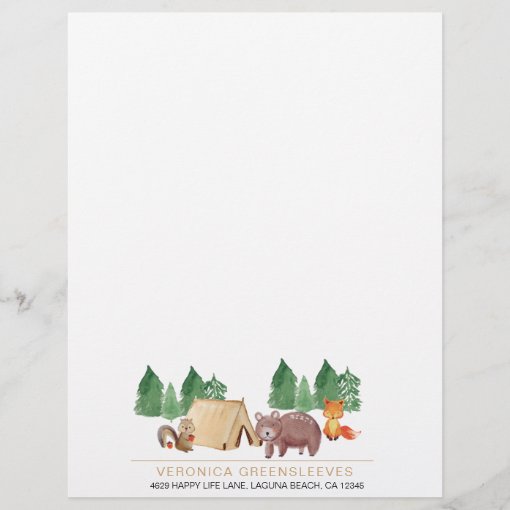 Cute Rustic Forest Woodland Animal Letterhead | Zazzle