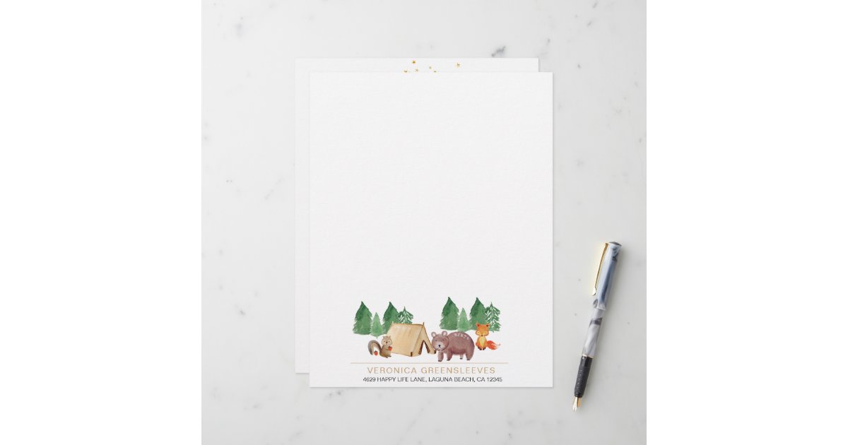 Cute Rustic Forest Woodland Animal Letterhead | Zazzle