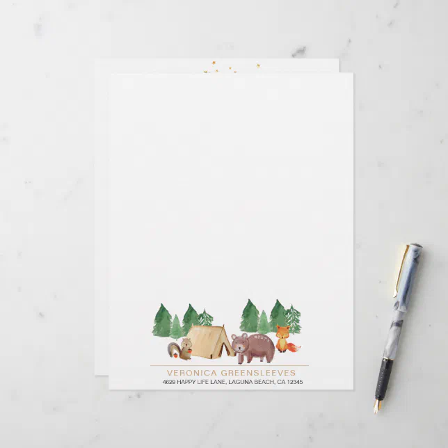 Cute Rustic Forest Woodland Animal Letterhead | Zazzle