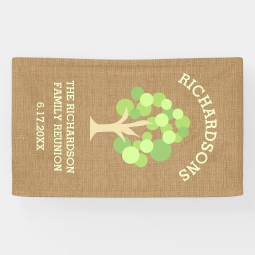 Cute Rustic Green Tree and Burlap Family Reunion Banner | Zazzle