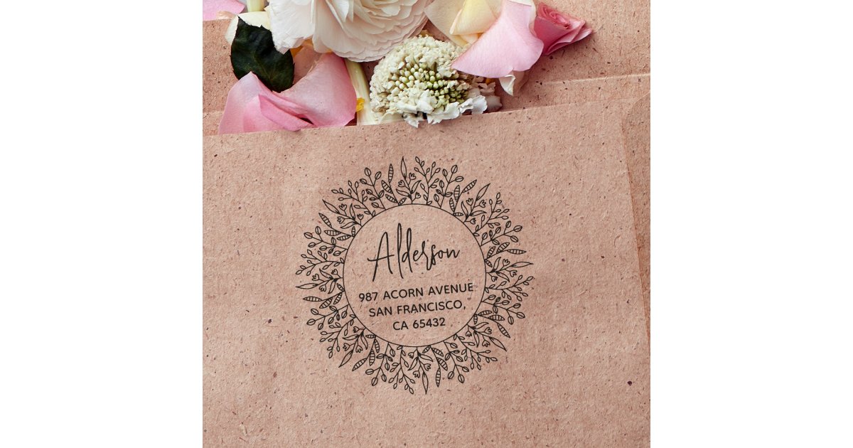 Cute Rustic Laurel Foliage Circular Return Address Self-inking Stamp ...