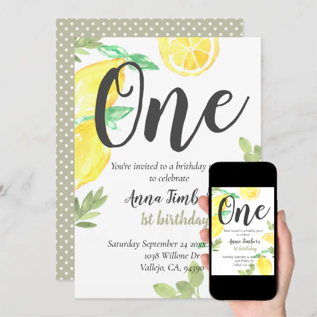 Cute rustic lemon 1st birthday kid party invite | Zazzle