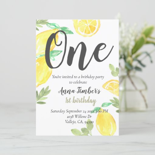 Cute rustic lemon 1st birthday kid party invite | Zazzle