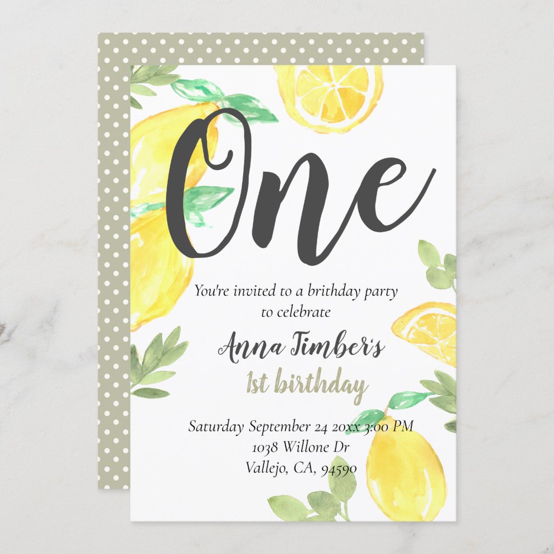 Cute rustic lemon 1st birthday kid party invite | Zazzle