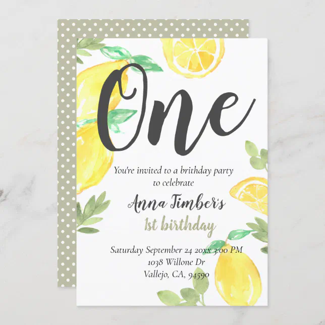 Cute rustic lemon 1st birthday kid party invite | Zazzle