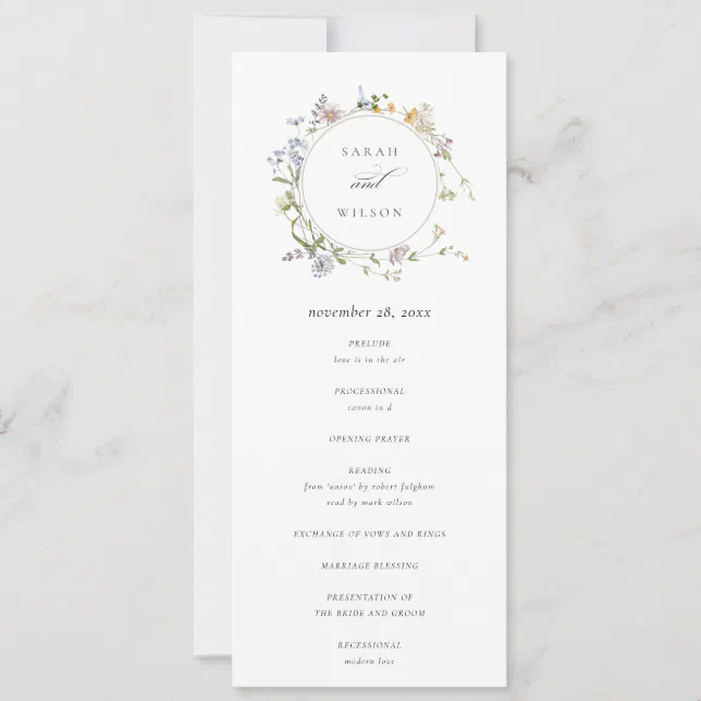 Cute Rustic Meadow Floral Wreath Wedding Program | Zazzle