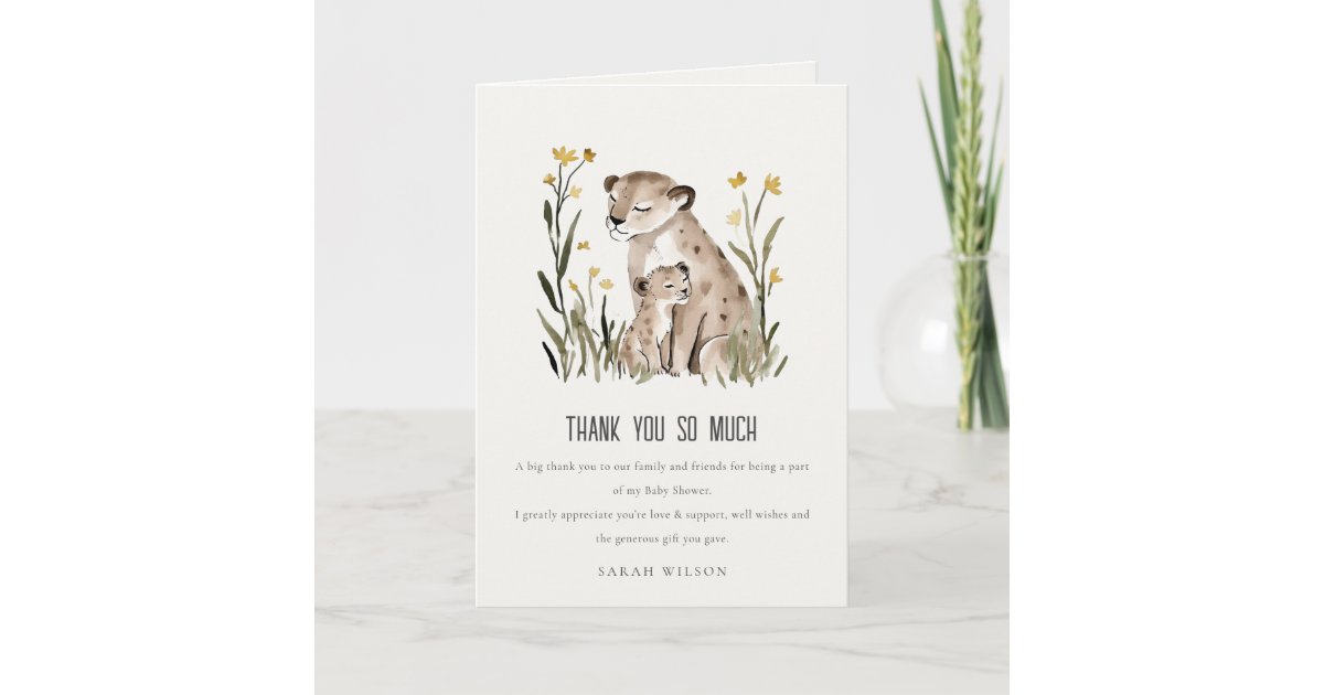 Cute Rustic Mum and Baby Tiger Foliage Baby Shower Thank You Card | Zazzle