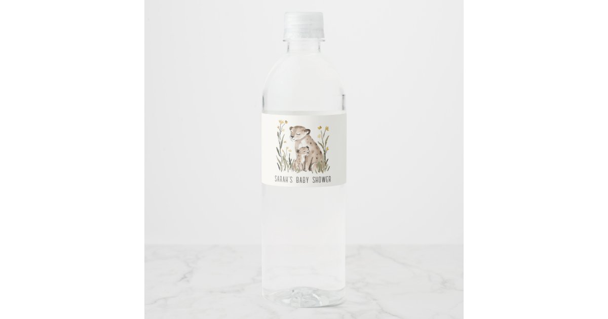Cute Rustic Mum and Baby Tiger Foliage Baby Shower Water Bottle Label ...