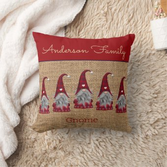 Cute Rustic Personalized Christmas Gnome Elf Throw Pillow | Zazzle