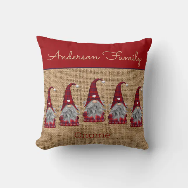 Cute Rustic Personalized Christmas Gnome Elf Throw Pillow | Zazzle