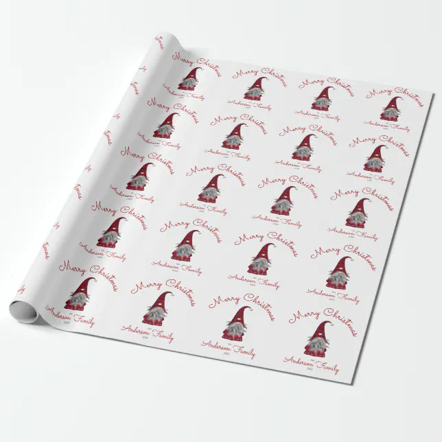 Cute Rustic Personalized Merry Christmas Gnome Wrapping Paper | Zazzle