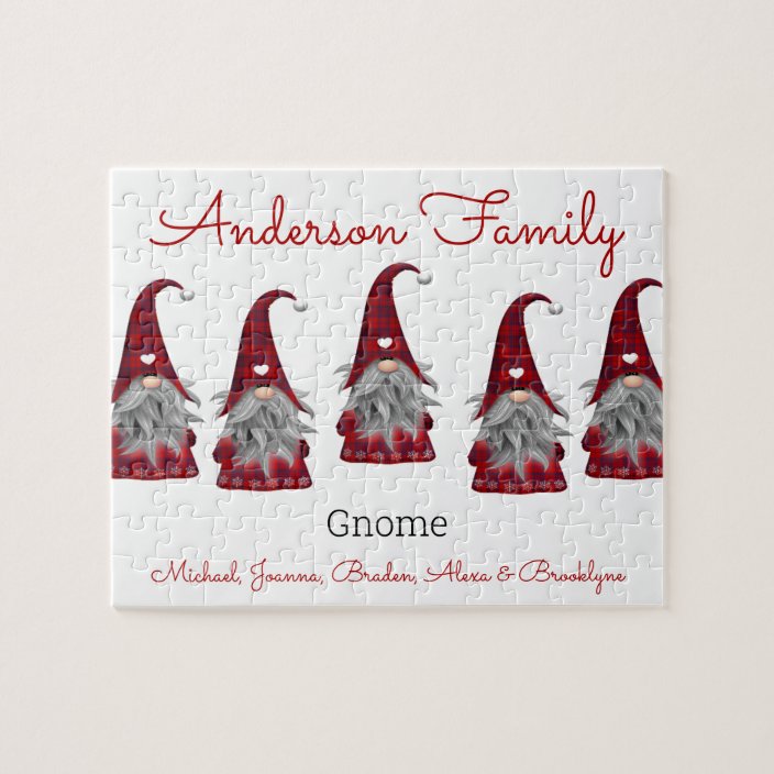 Cute Rustic Plaid Personalized Christmas Gnome Elf Jigsaw Puzzle ...