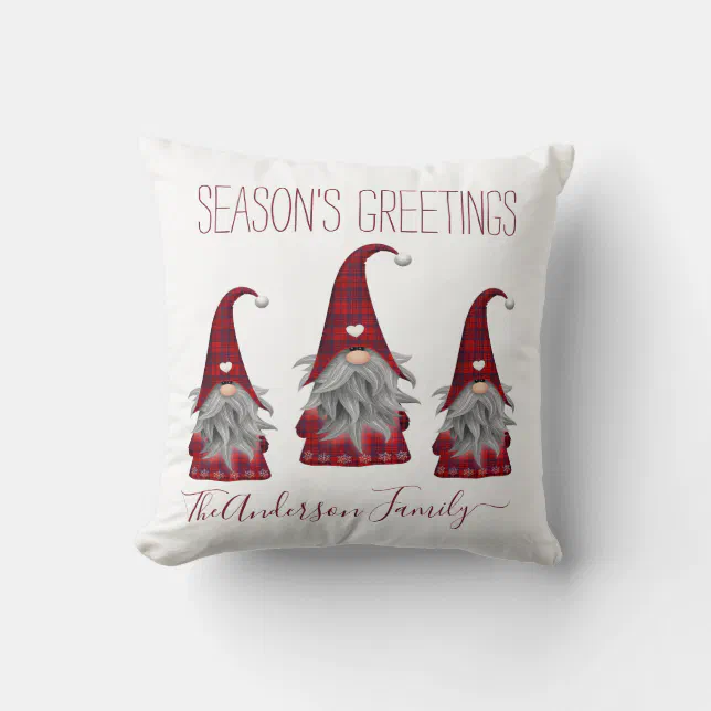 Cute Rustic Plaid Personalized Christmas Gnome Elf Throw Pillow | Zazzle