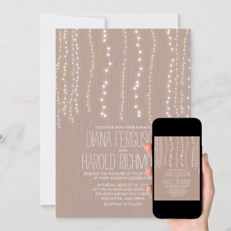 Cute Rustic String of Lights Wedding Invitations | Zazzle