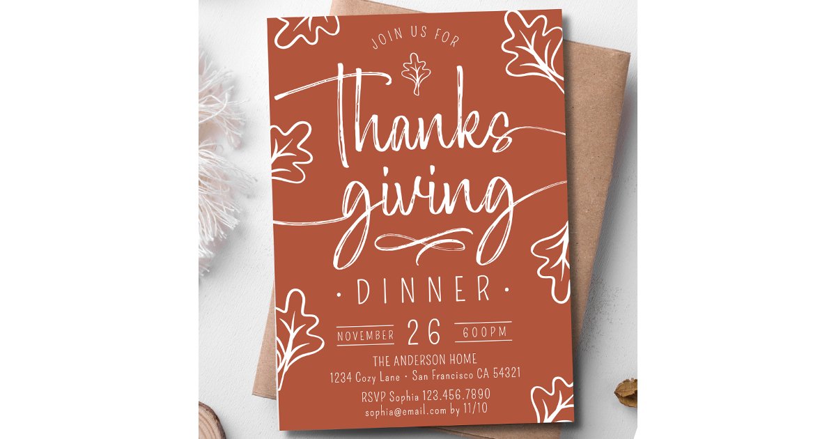 Cute Rustic Thanksgiving Dinner Script Fall Leaves Invitation | Zazzle