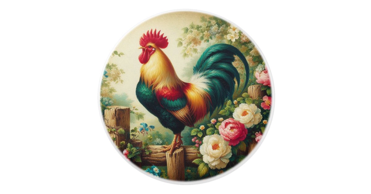 Cute rustic/vintage rooster ceramic knob | Zazzle
