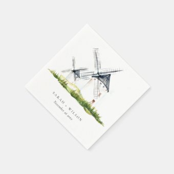 Cute Rustic Watercolor Windmill Farm Theme Wedding Napkins | Zazzle