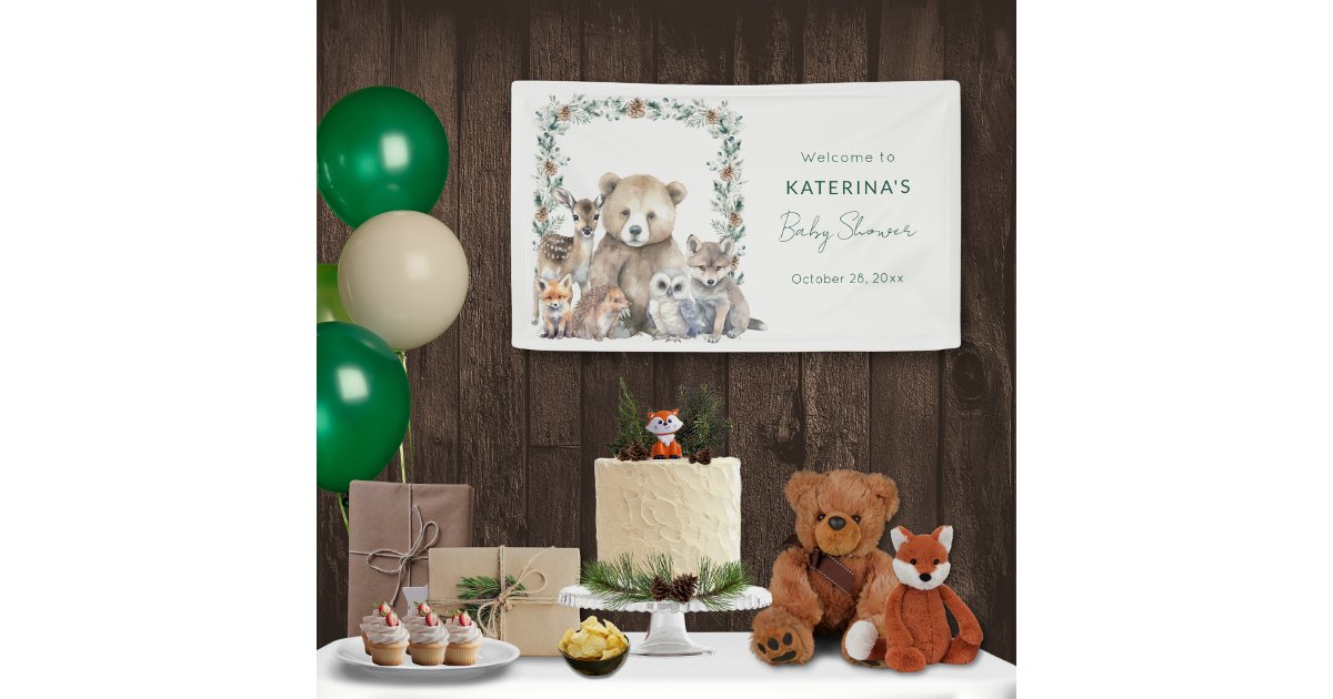 Cute Rustic Woodland Animals Baby Shower Banner | Zazzle