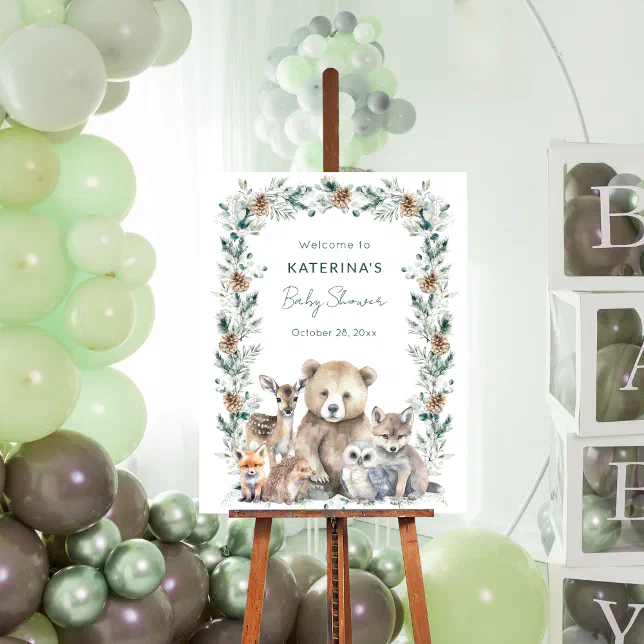 Cute Rustic Woodland Animals Baby Shower Poster | Zazzle