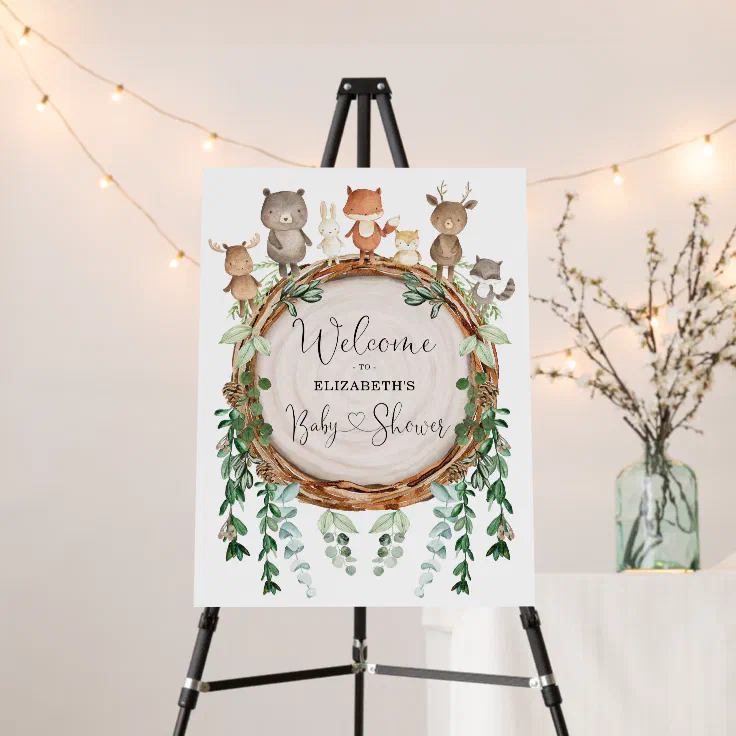 Cute Rustic Woodland Animals Baby Shower Welcome Foam Board | Zazzle