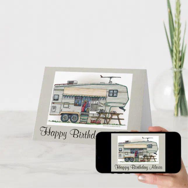 Cute RV Vintage Fifth Wheel Camper Travel Trailer Card | Zazzle