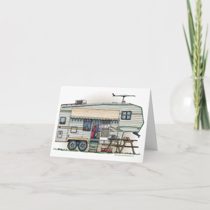 Cute RV Vintage Fifth Wheel Camper Travel Trailer Card | Zazzle