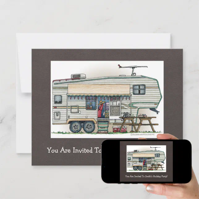 Cute RV Vintage Fifth Wheel Camper Travel Trailer Invitation | Zazzle