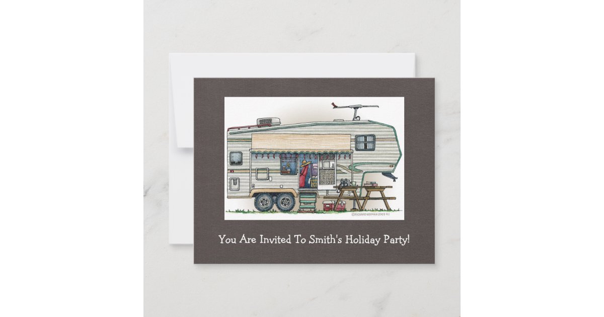 Cute RV Vintage Fifth Wheel Camper Travel Trailer Invitation | Zazzle