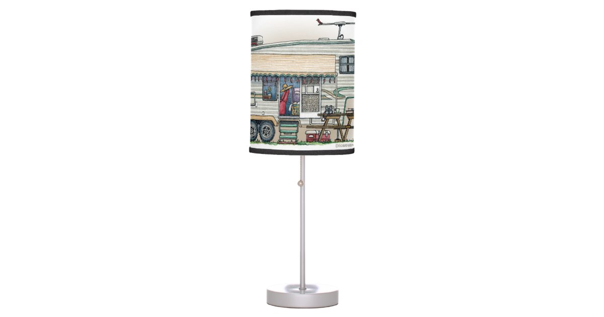 Cute RV Vintage Fifth Wheel Camper Travel Trailer Table Lamp | Zazzle