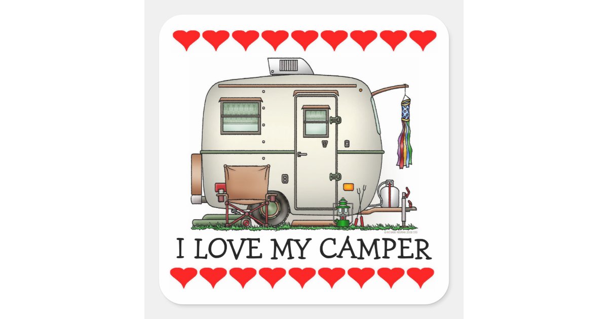 Cute RV Vintage Glass Egg Camper Travel Trailer Square Sticker | Zazzle