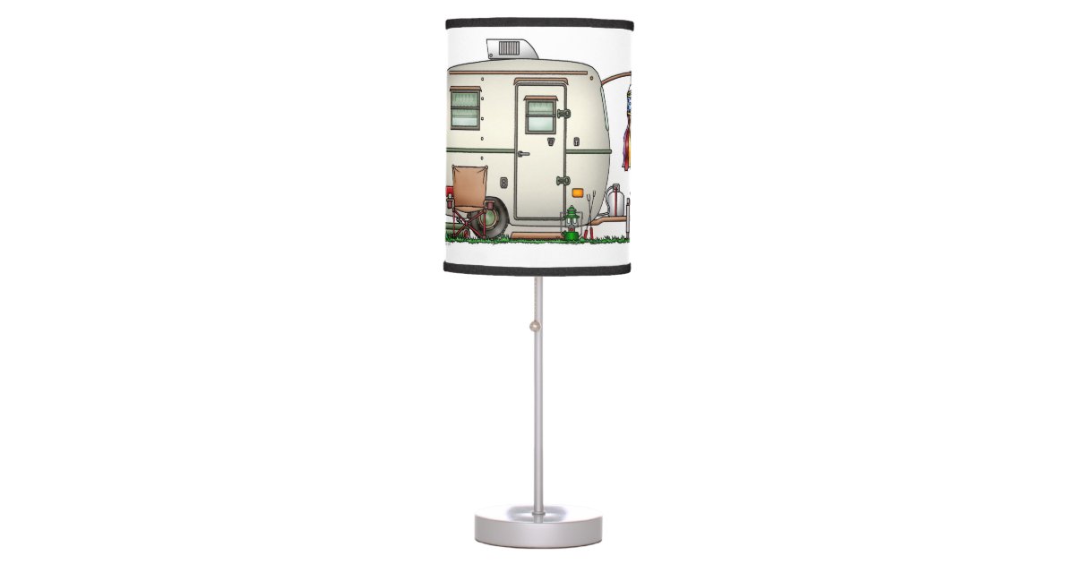 Cute RV Vintage Glass Egg Camper Travel Trailer Table Lamp | Zazzle