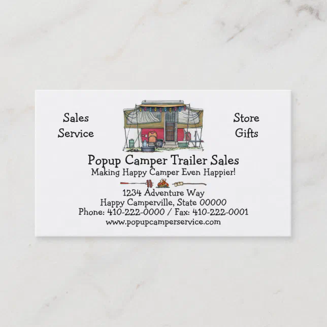 Cute RV Vintage Popup Camper Travel Trailer Business Card | Zazzle