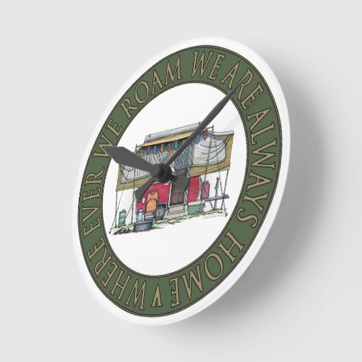 Cute RV Vintage Popup Camper Travel Trailer Round Clock | Zazzle