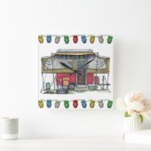 Cute RV Vintage Popup Camper Travel Trailer Square Wall Clock | Zazzle