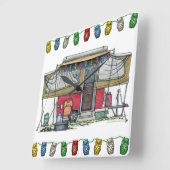 Cute RV Vintage Popup Camper Travel Trailer Square Wall Clock | Zazzle