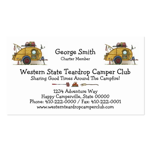 Cute RV Vintage Teardrop Camper Travel Trailer Business Card Template