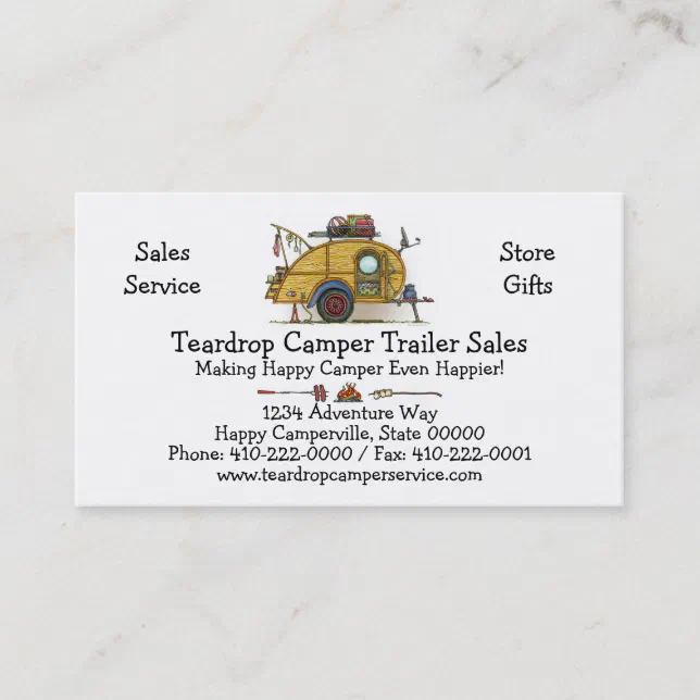 Cute RV Vintage Teardrop Camper Travel Trailer Business Card | Zazzle