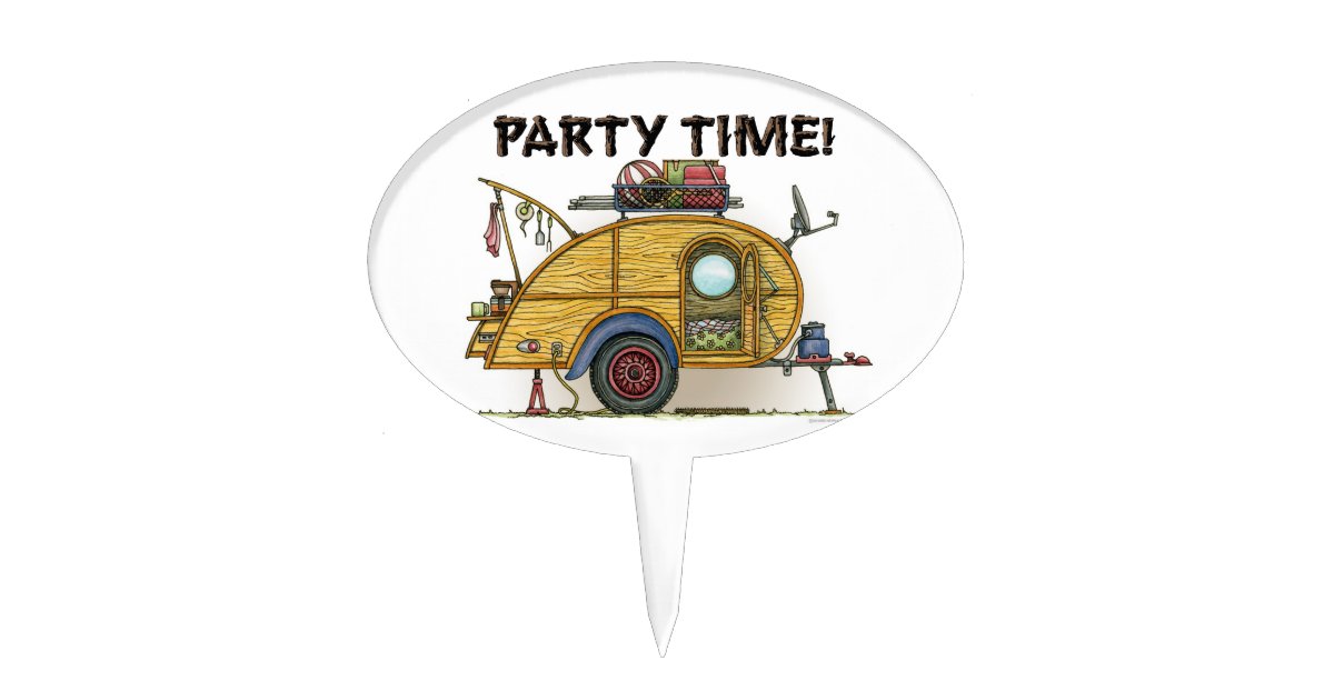 Cute RV Vintage Teardrop Camper Travel Trailer Cake Topper | Zazzle