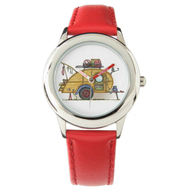 Cute RV Vintage Teardrop Camper Travel Trailer Watch | Zazzle