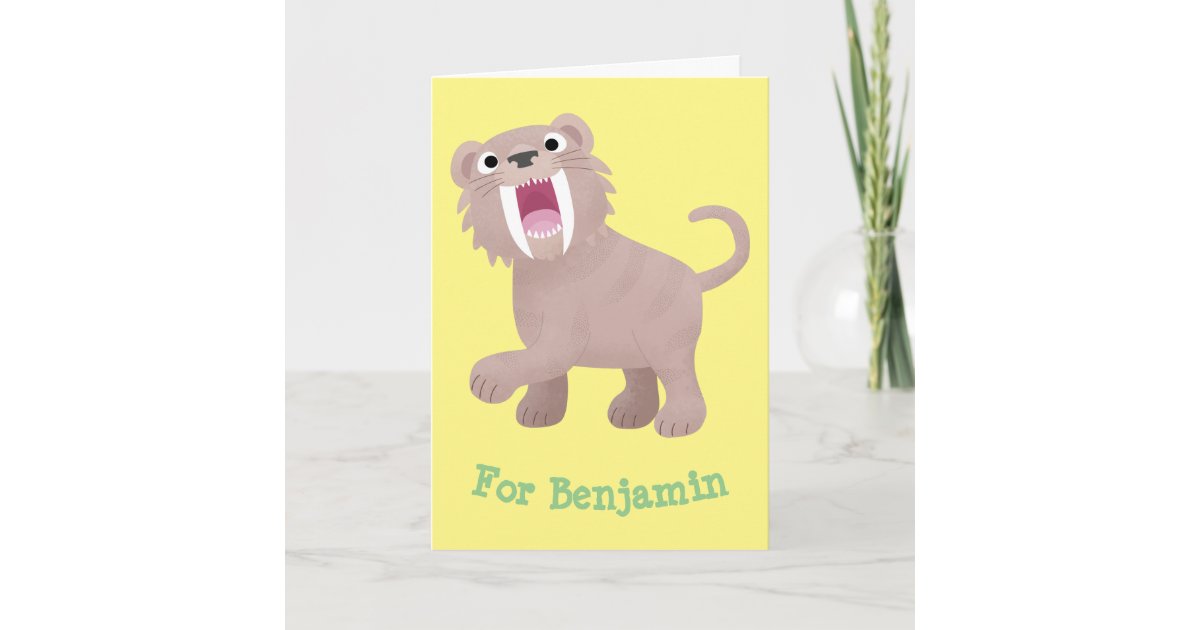 Cute Saber Toothed Tiger Smilodon cartoon Card | Zazzle