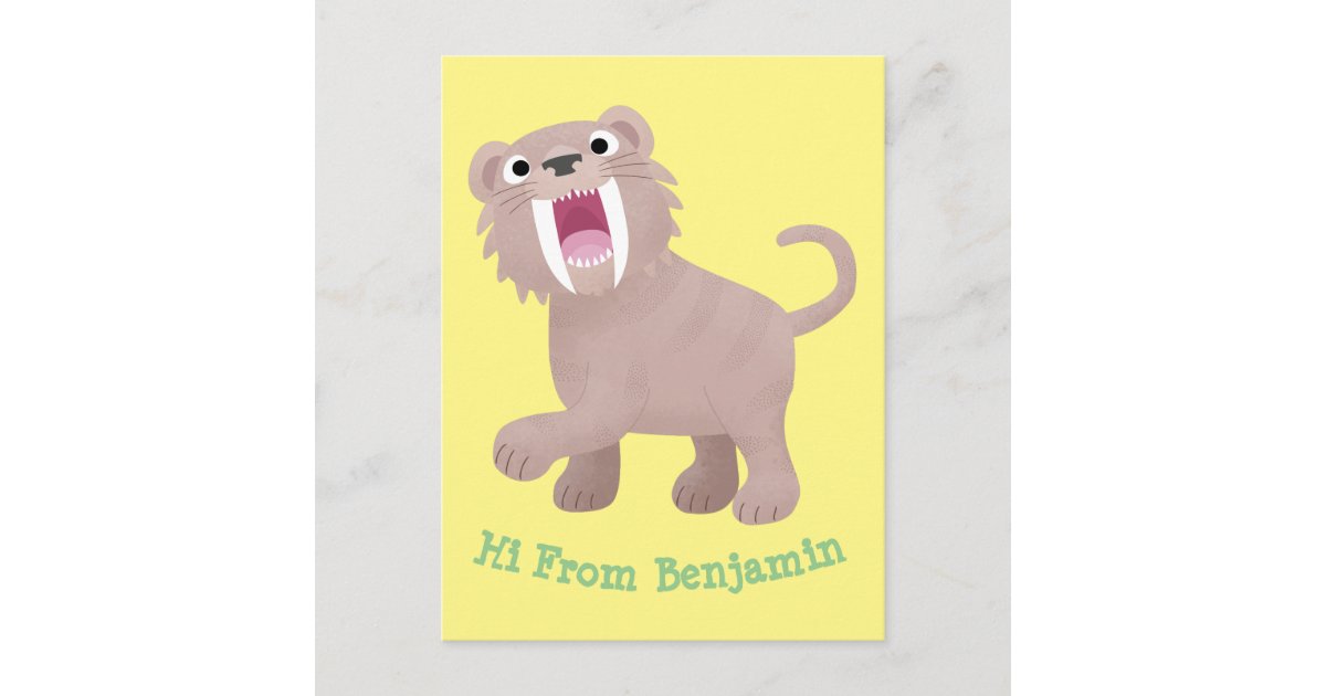 Cute Saber Toothed Tiger Smilodon cartoon Postcard | Zazzle