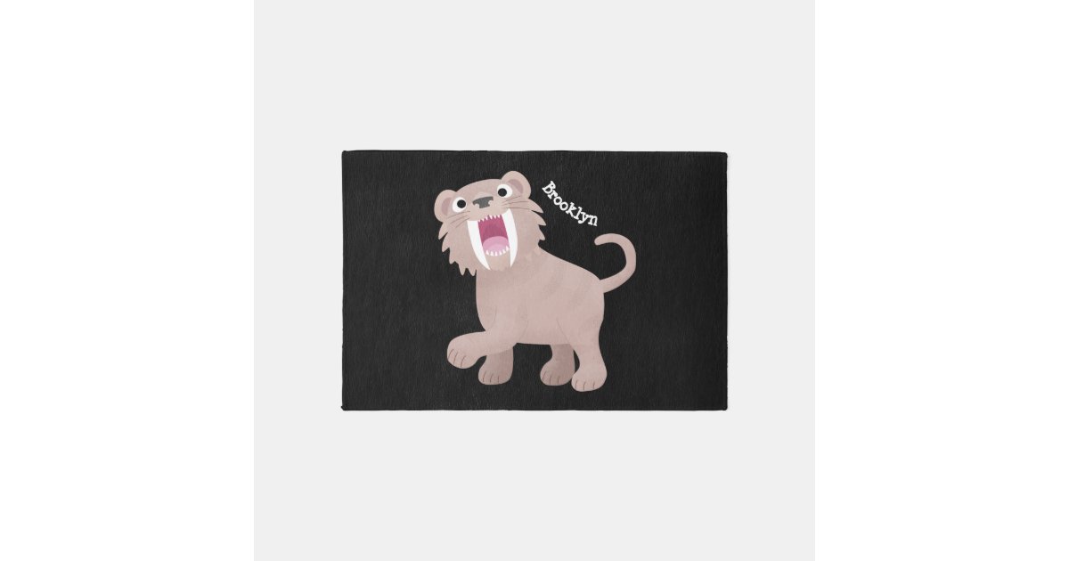Cute Saber Toothed Tiger Smilodon cartoon Rug | Zazzle