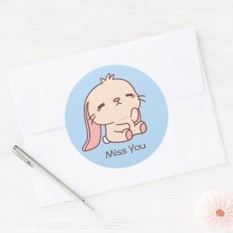 Cute Sad Bunny Miss You Classic Round Sticker | Zazzle
