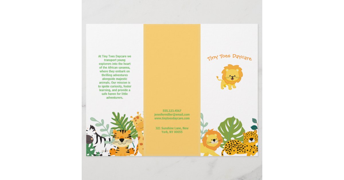 Cute Safari Animal Child Daycare Business Brochure | Zazzle