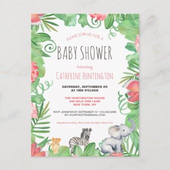 Cute Safari Animal Tropical Floral Baby Shower Postcard | Zazzle