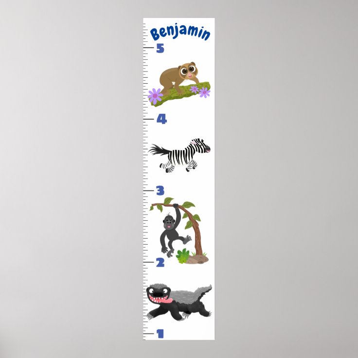 Cute safari animals cartoon growth chart | Zazzle