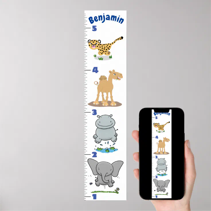 Cute safari animals cartoon growth chart | Zazzle