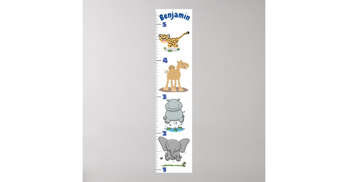 Cute safari animals cartoon growth chart | Zazzle