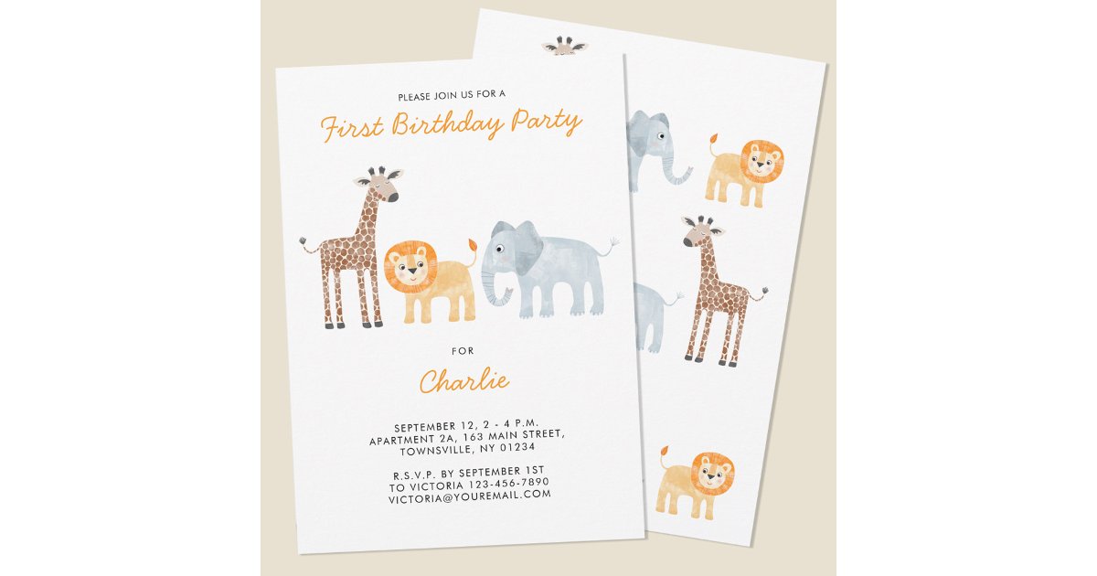 Cute Safari Animals First Birthday Party Invitation | Zazzle