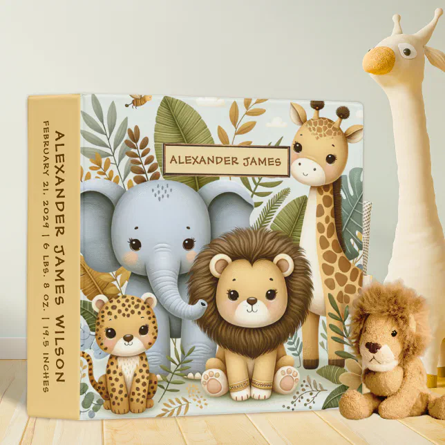 Cute Safari Animals Jungle Baby Photo Album 3 Ring Binder | Zazzle